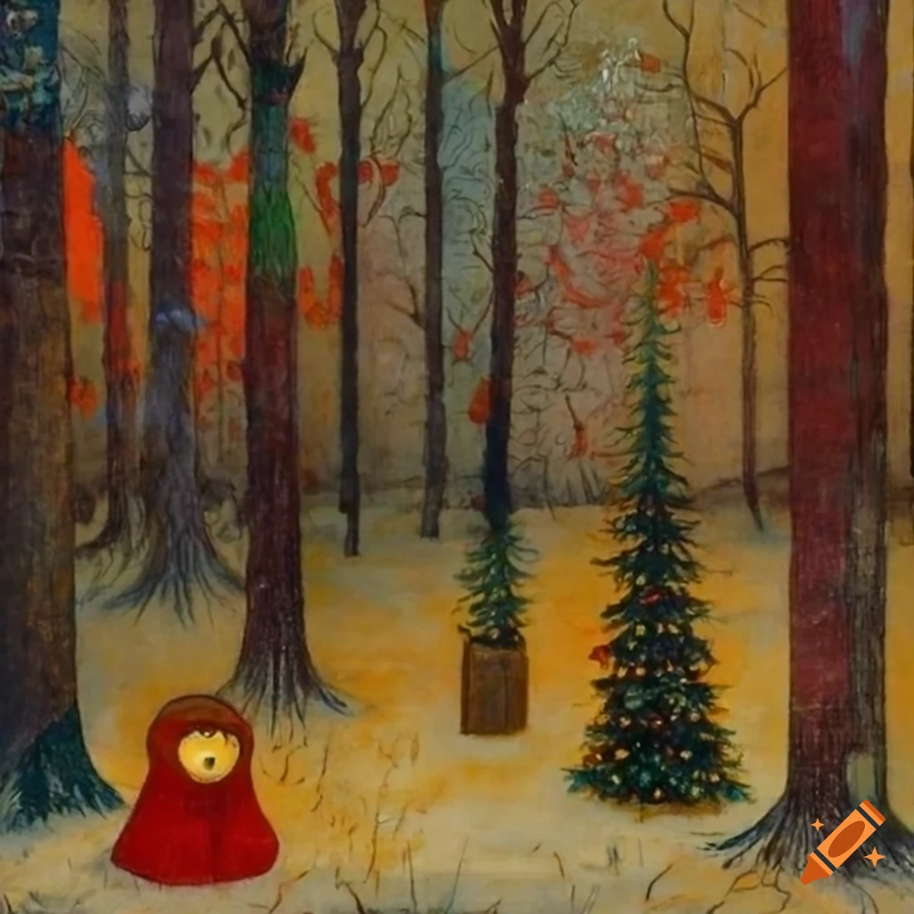 Intricate oil painting of a festive christmas forest scene with ...