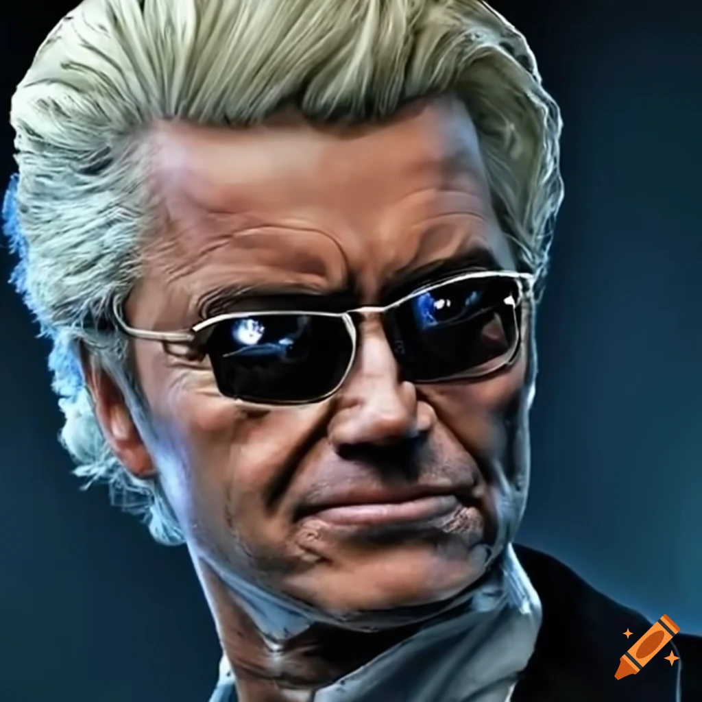 Satire image of Geert Wilders as Terminator on Craiyon