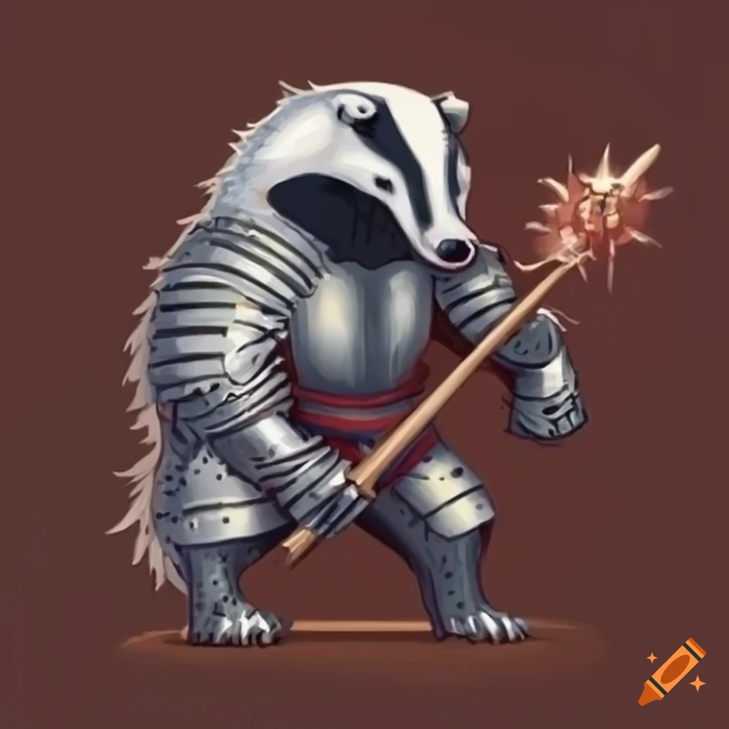 Illustration of a badger in armor with a mace