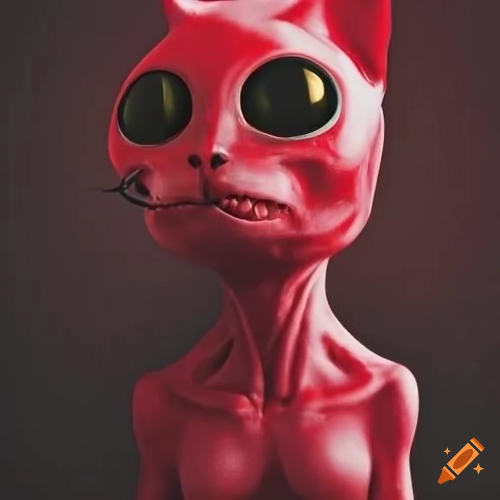Red alien cat with a shark-shaped head on Craiyon