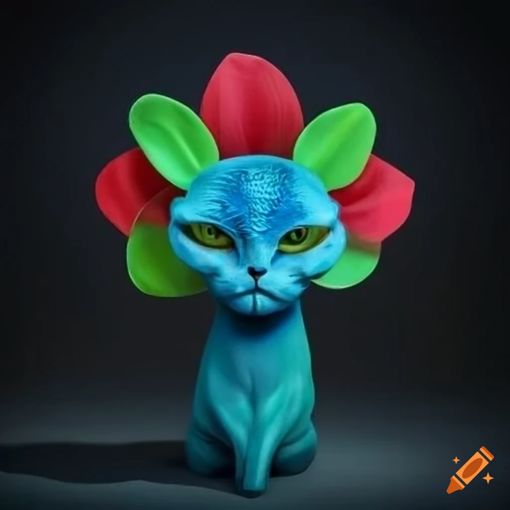 Colorful alien cat with flower-shaped head