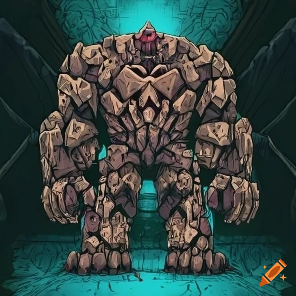 Powerful golem illustration in yu-gi-oh style