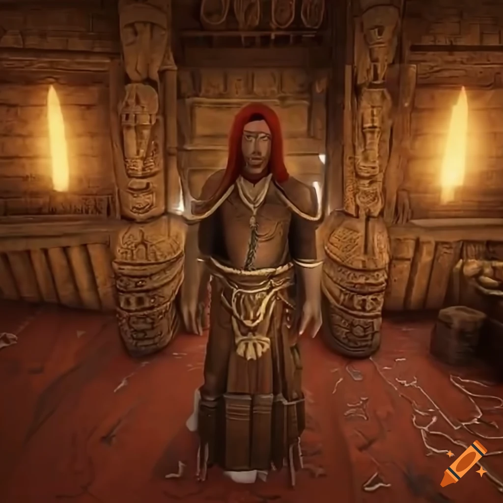 Sci-fi elf meditating in a wooden-golden temple on Craiyon