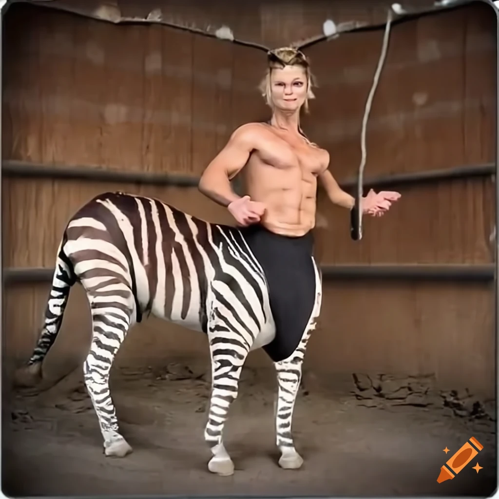 Cinematic photo of a cute zebra-centaur in a stable on Craiyon