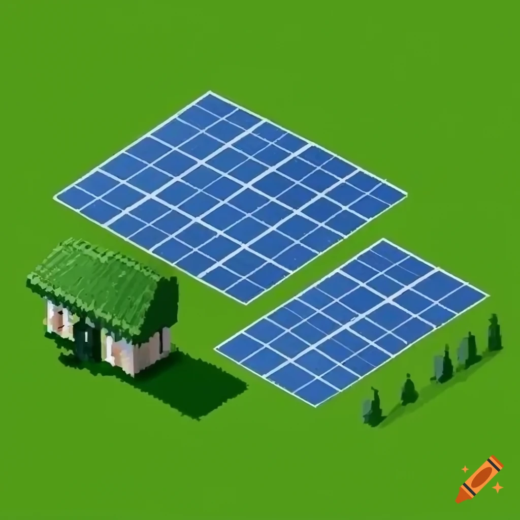 Pixel art of a solar panel farm