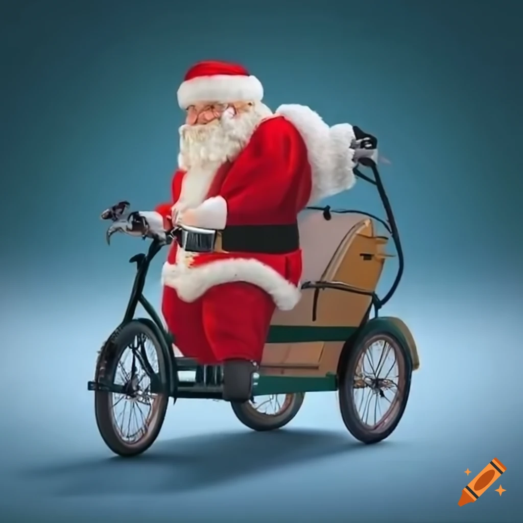 Santa claus riding a cargo bike on Craiyon