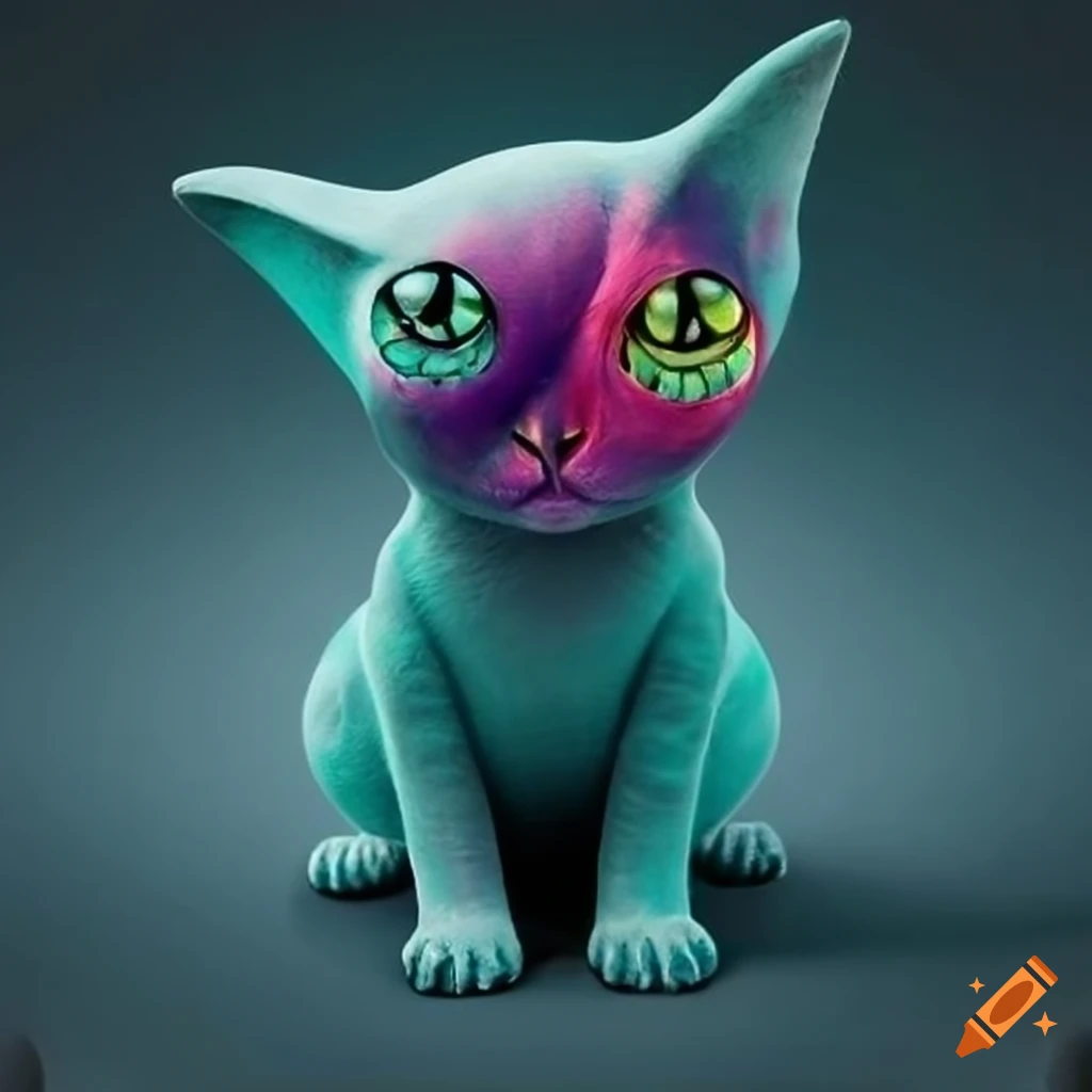 Colorful alien cat with bird-shaped head