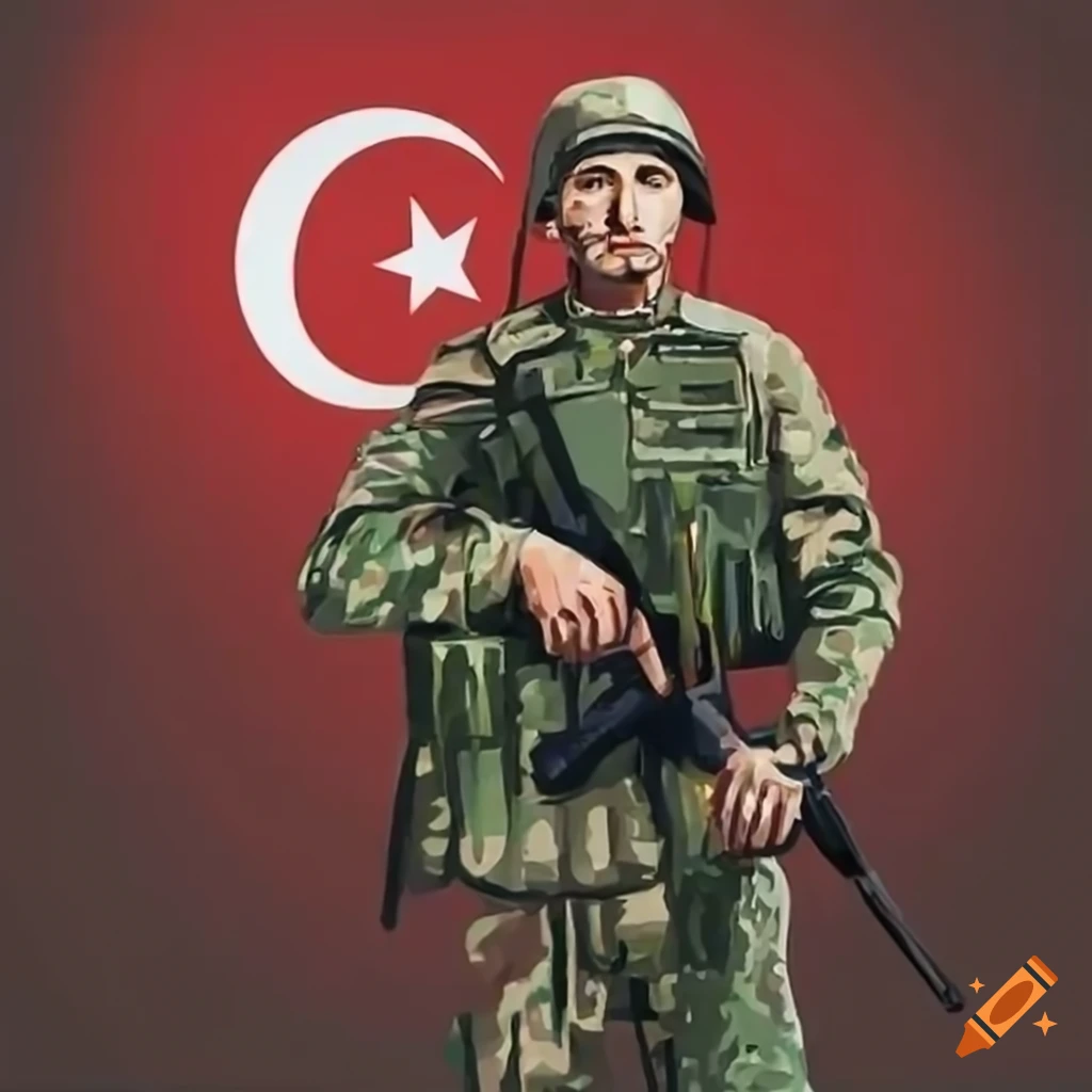 Turkish soldier proudly holding the flag on Craiyon