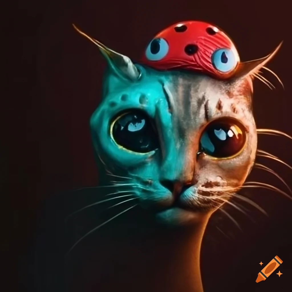 Image of a cat with a ladybug-shaped head