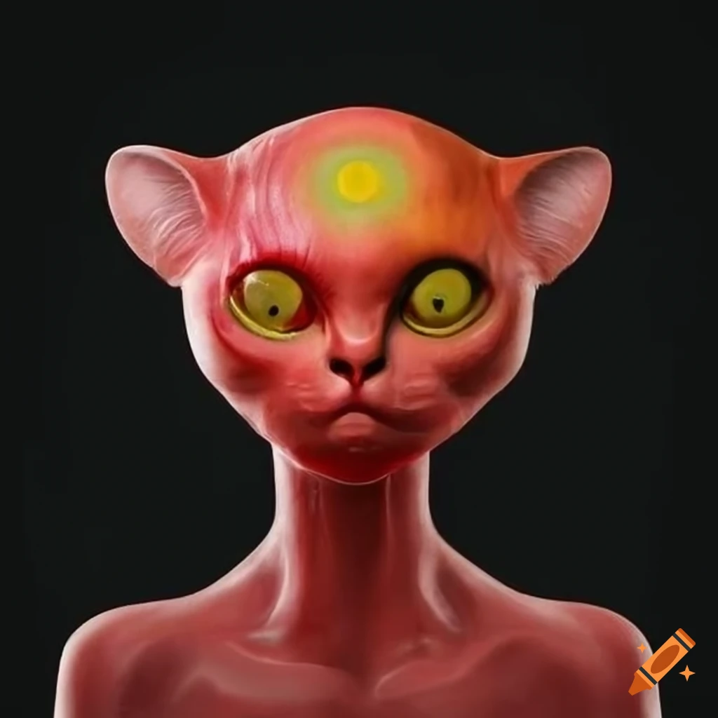 Red orange and yellow alien cat with flower-shaped head on Craiyon