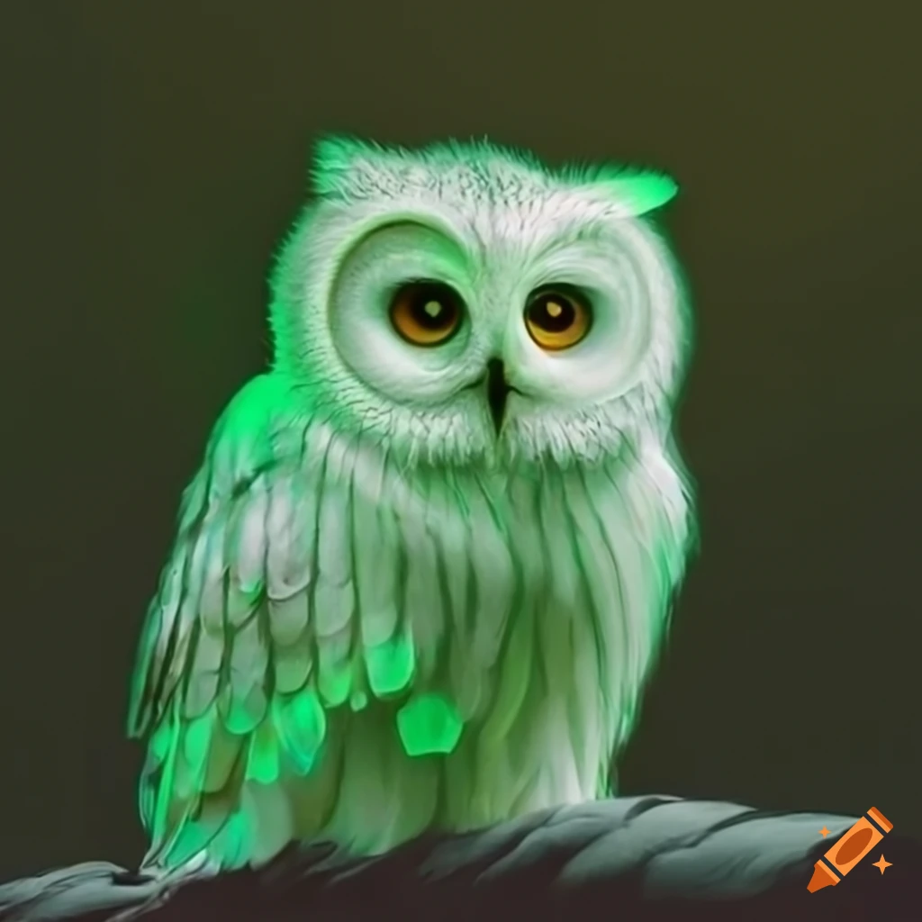 Neon-lit green and white owl on Craiyon