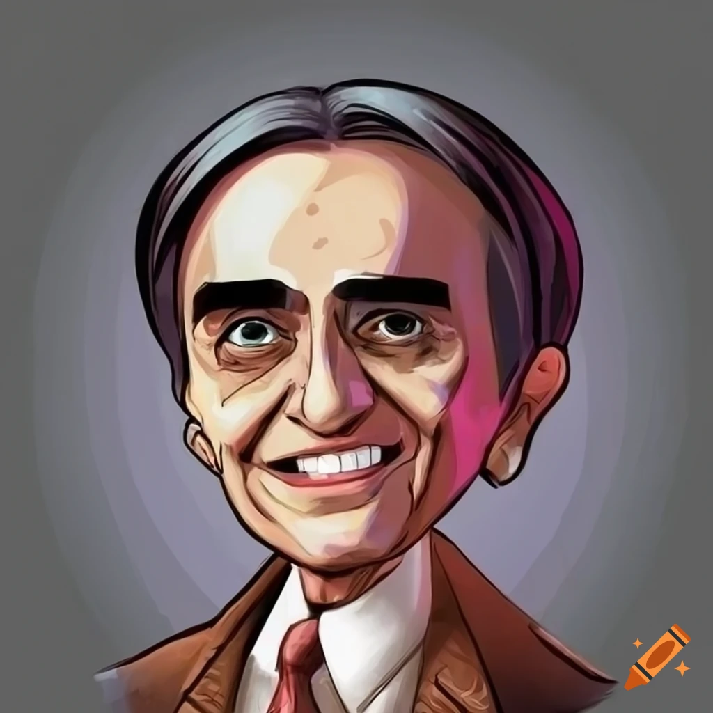 Cartoon illustration of carl sagan