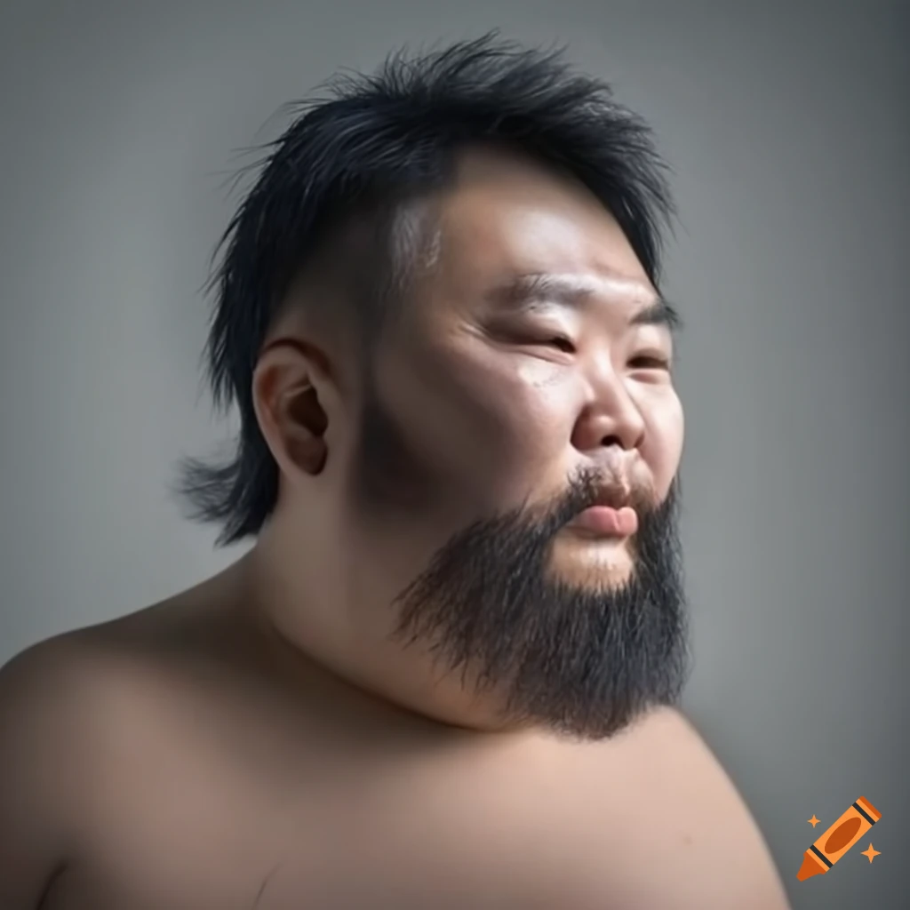 Portrait of a chubby asian man with a beard and mullet on Craiyon