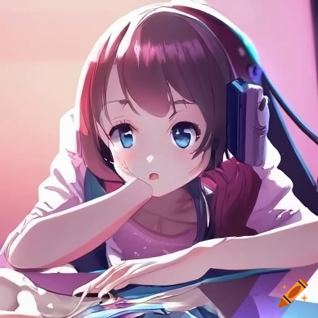 Digital art of an anime girl gaming on Craiyon