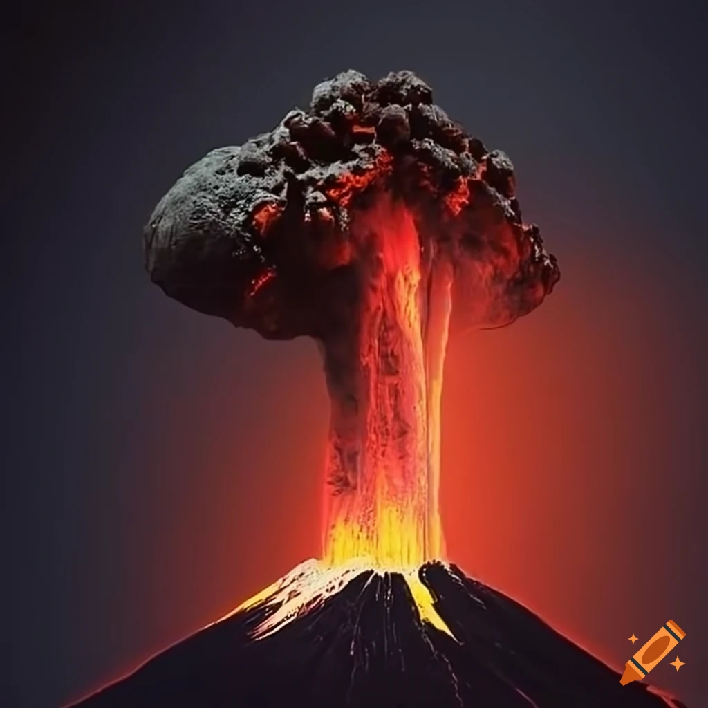 Volcano erupting with lava and smoke on Craiyon