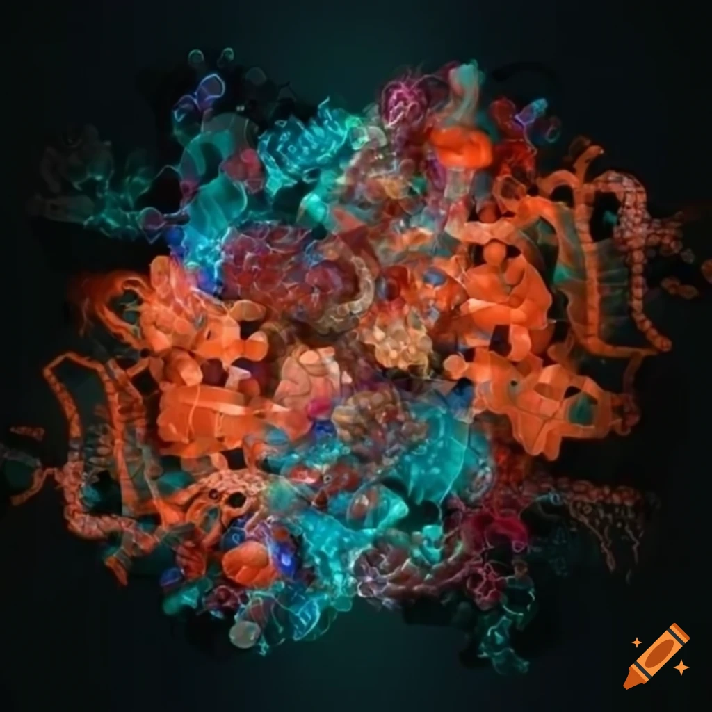 Illustration of a complex protein network graph