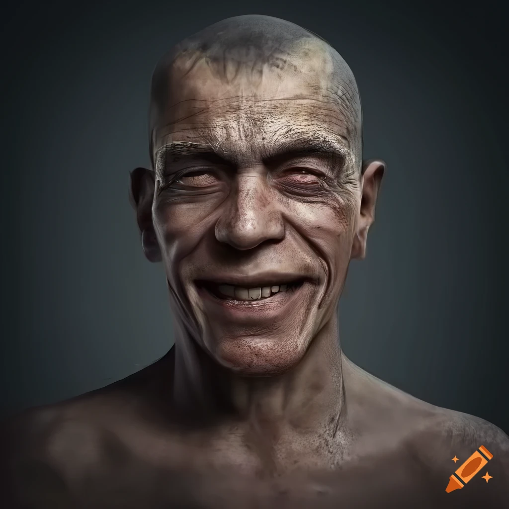 Portrait of a weathered man with dark hair and lined face