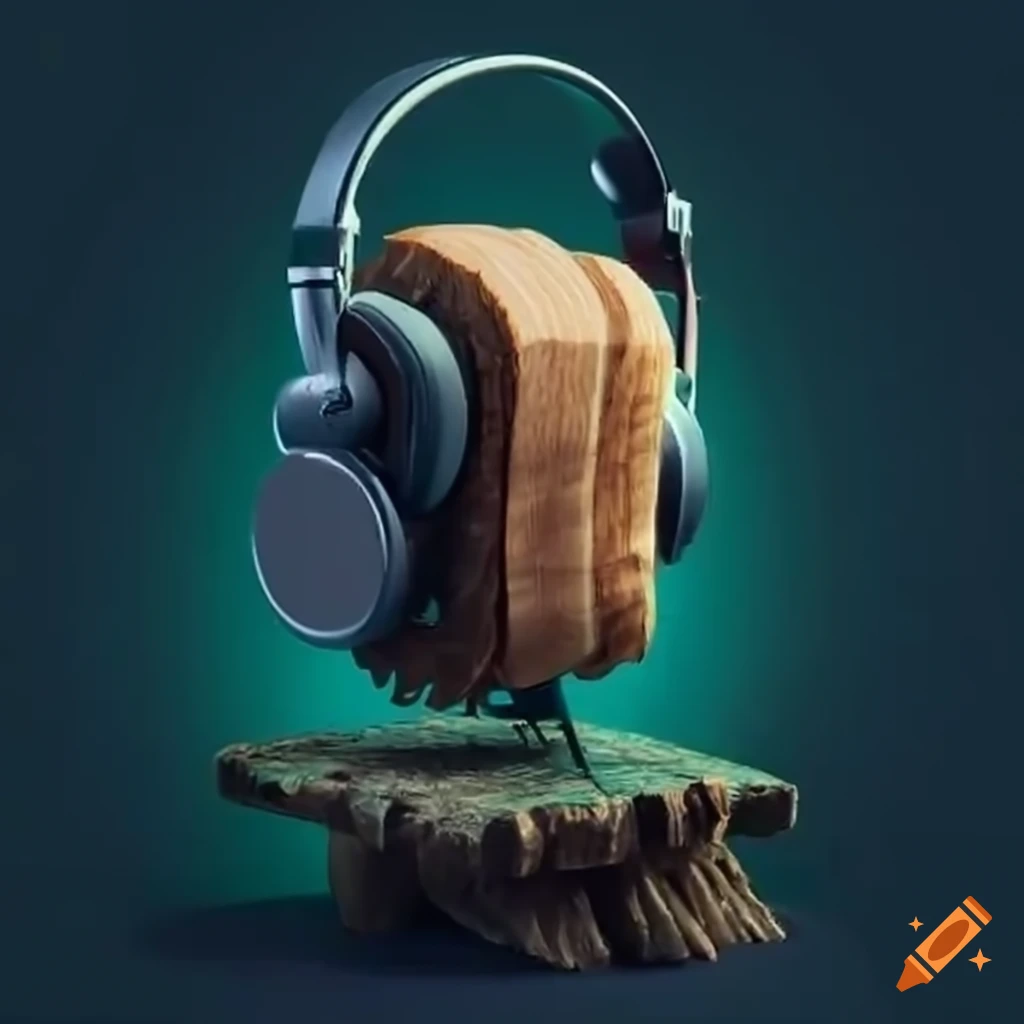 Wooden log playing video games with headset and controller