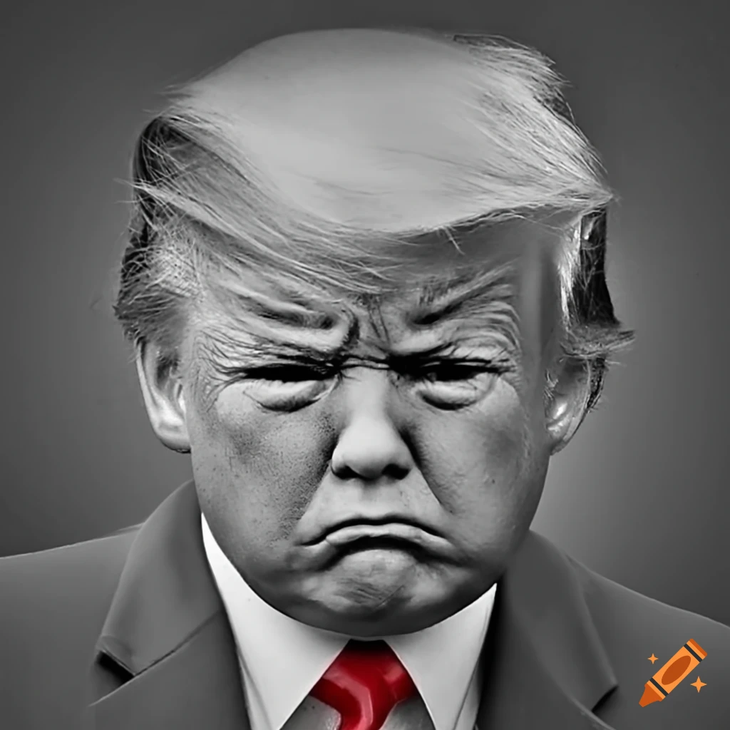 Black and white photo of a crying Donald Trump with an empty coke can ...