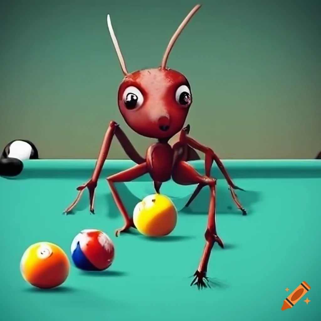 Funny image of an ant playing pool on Craiyon