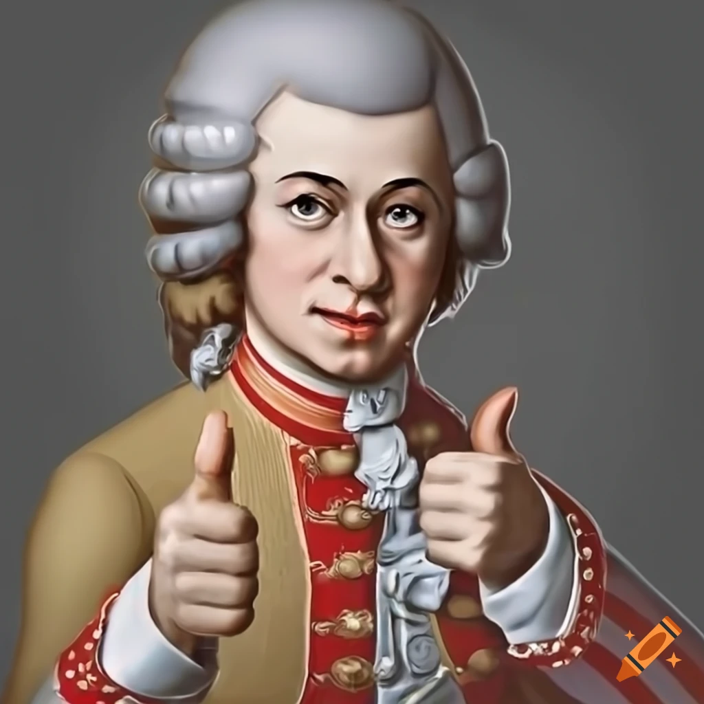 Johann sebastian bach smiling and giving thumbs up on Craiyon