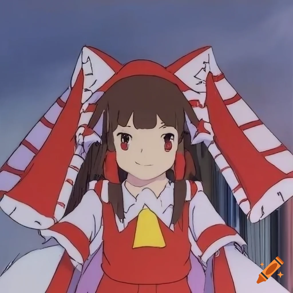 1980s anime character reimu hakurei in red tracksuit on Craiyon