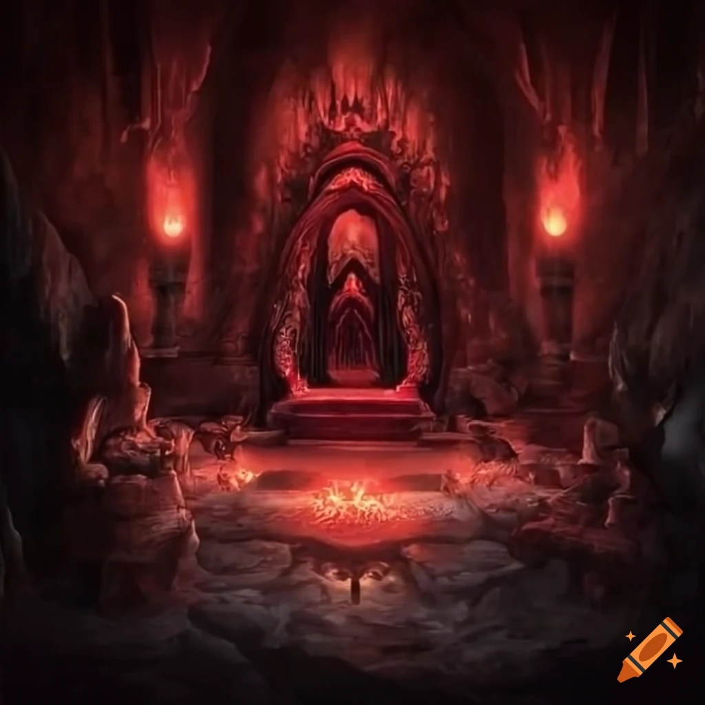 Dark and passionate throne room in a cave on Craiyon