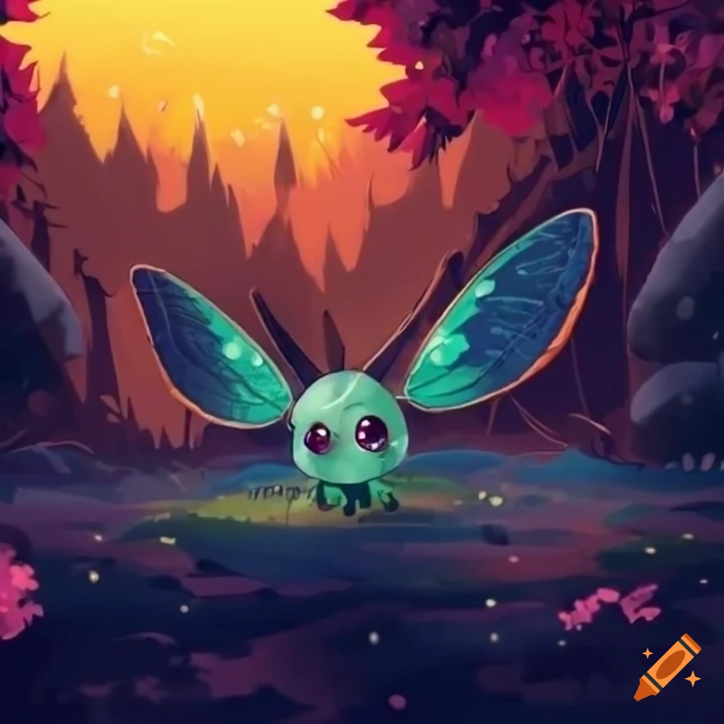 Chibi moth in a magical forest illustration on Craiyon