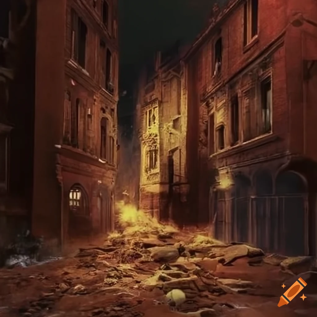 Surreal artwork of collapsing cobblestoned world on Craiyon