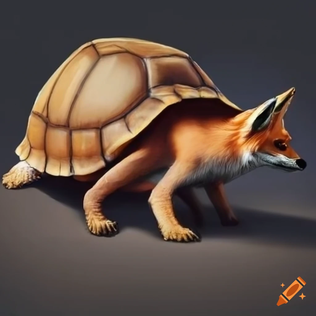 Image of a mythical creature combining a lion, fox, and turtle