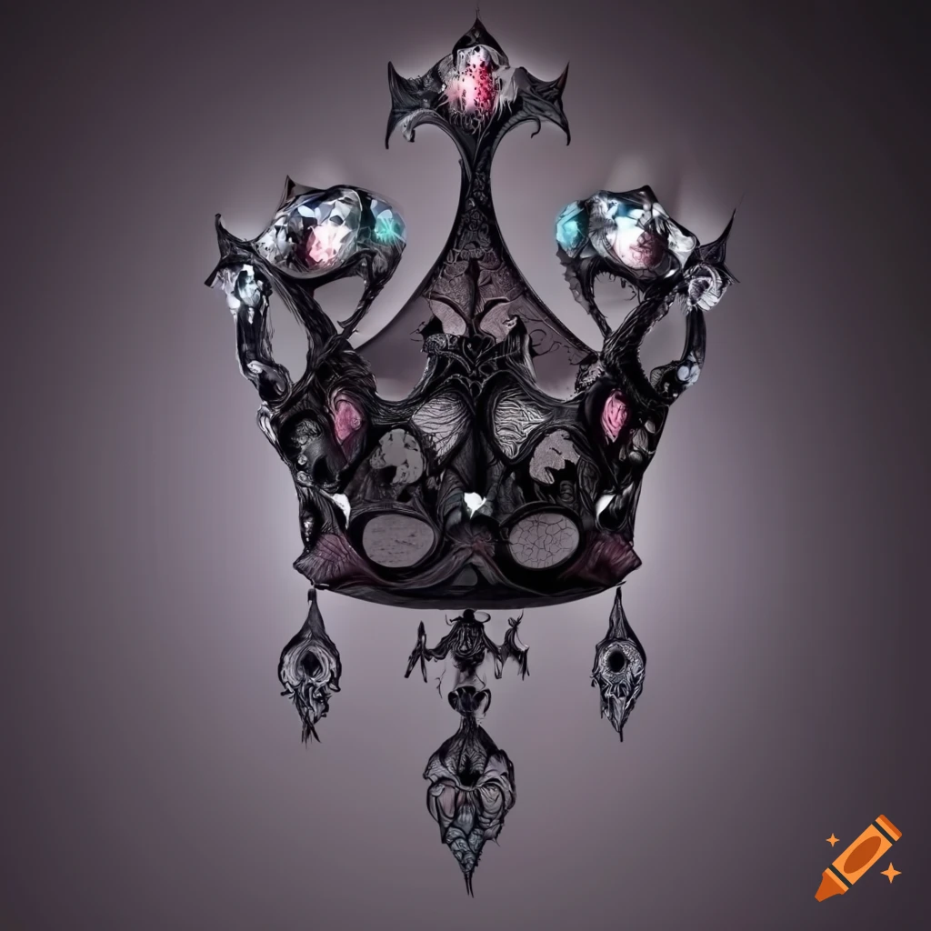 Intricate gothic-inspired metal crowns with gemstones on Craiyon