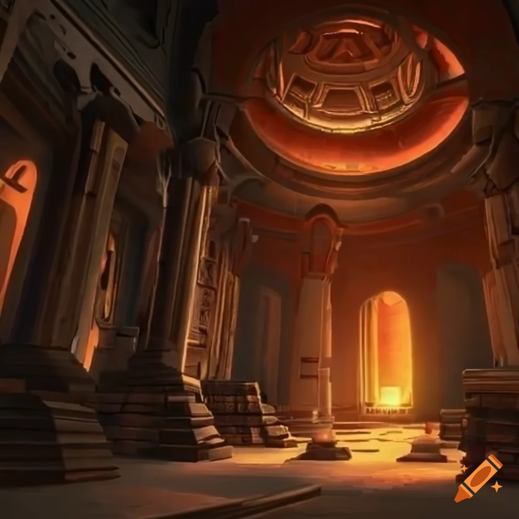 Interior of a sci-fi ancient temple