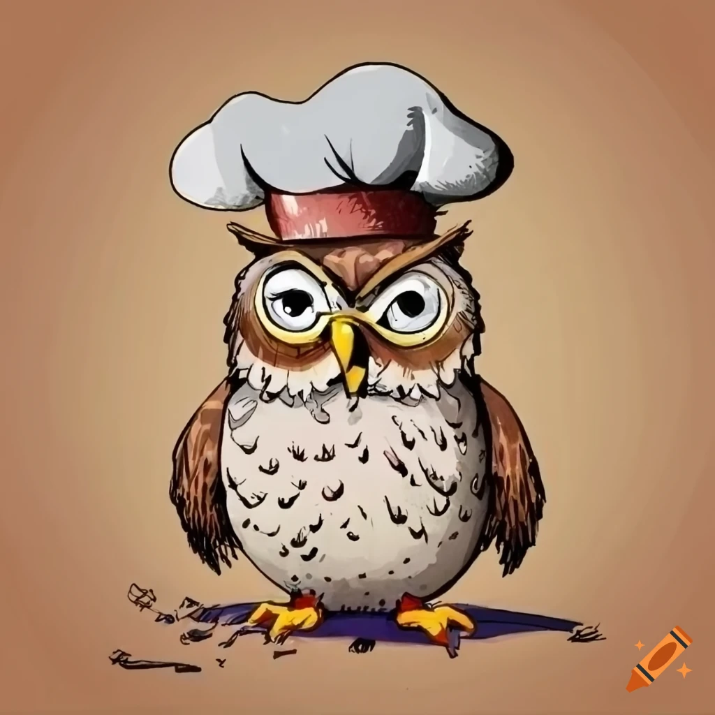 Funny illustration of a wise chef owl on Craiyon