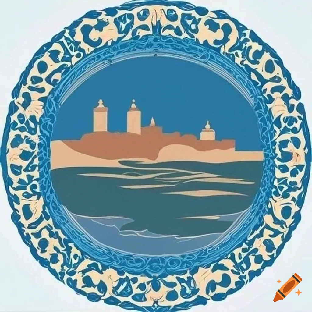 Modern Mediterranean landscape logo with earthy tones and blue accent ...