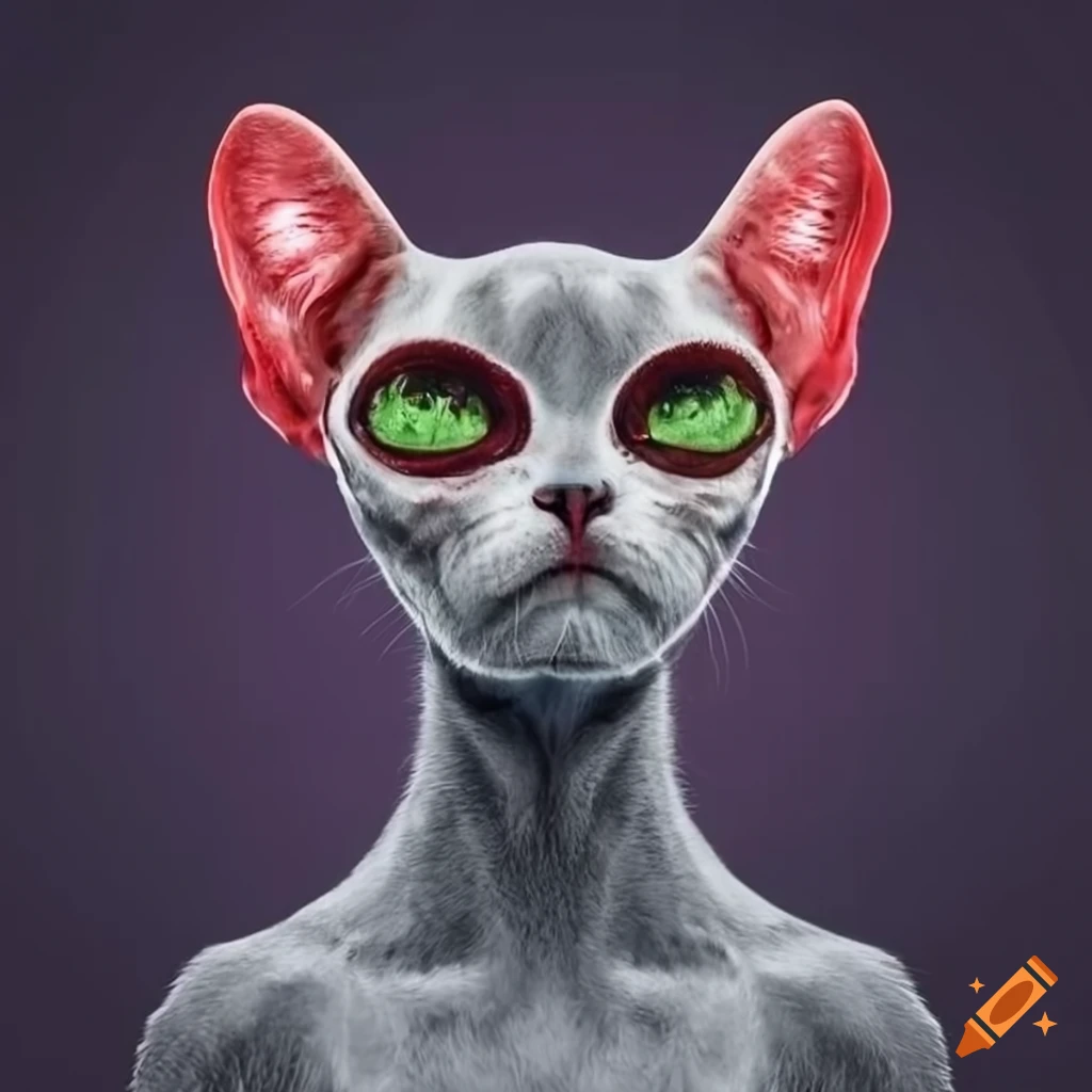 Red and grey alien cat with dog-shaped head on Craiyon