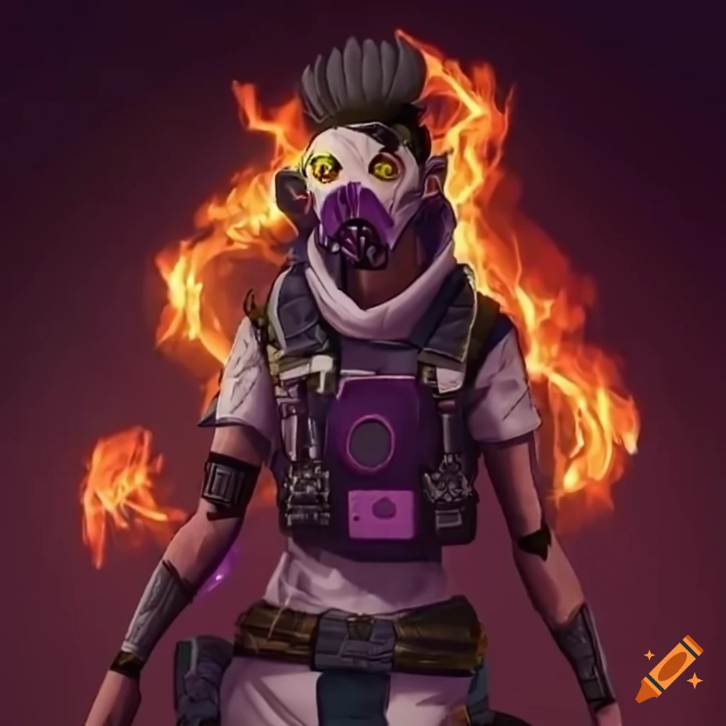 Digital artwork of a fiery angelic octane character