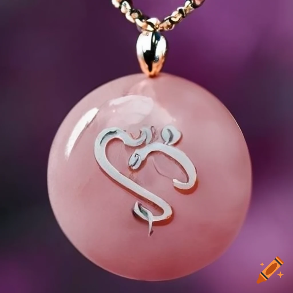 Round rose quartz amulet with engraved love symbols on Craiyon