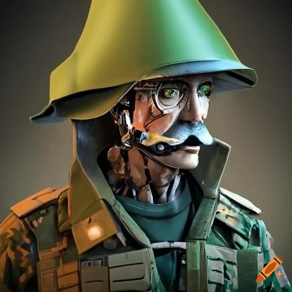 Realistic image of a robotic general with a green hat on Craiyon