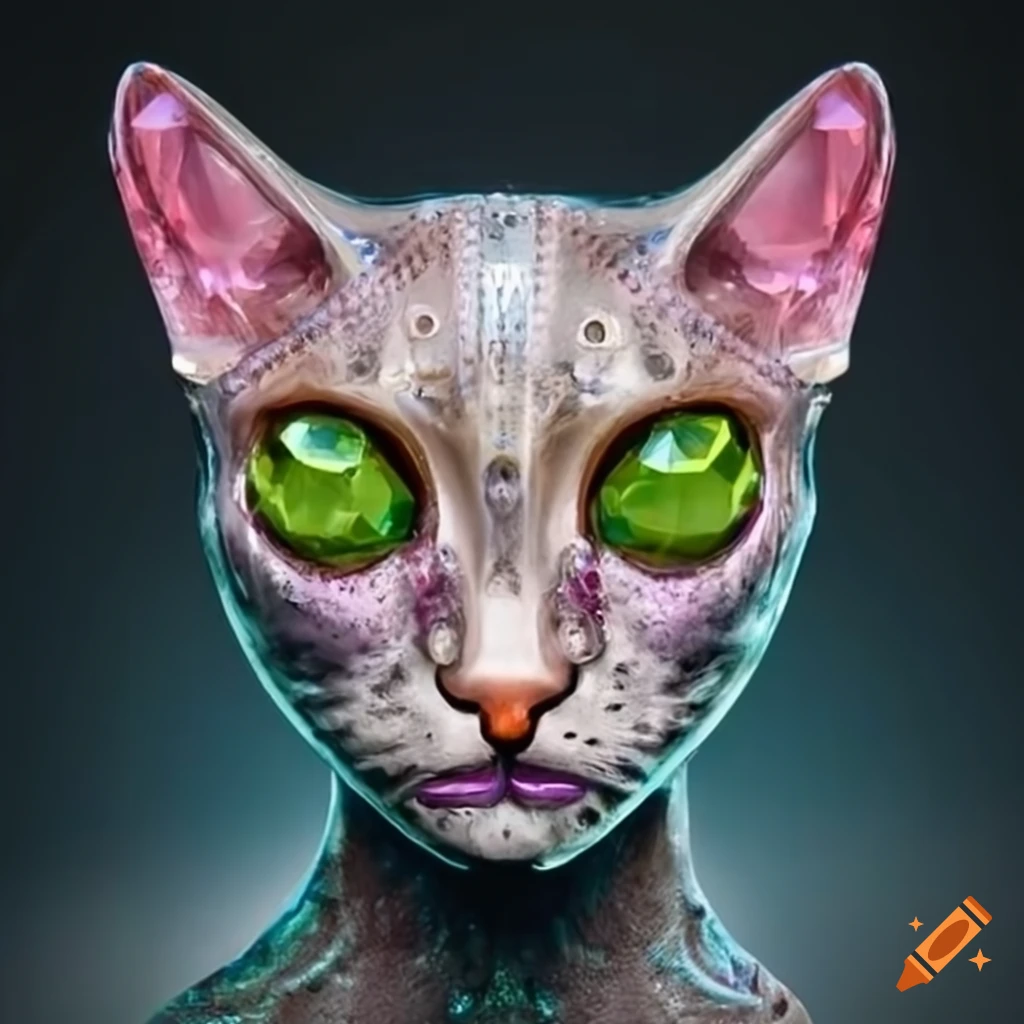 Illustration of an alien cat with a gemstone-shaped head