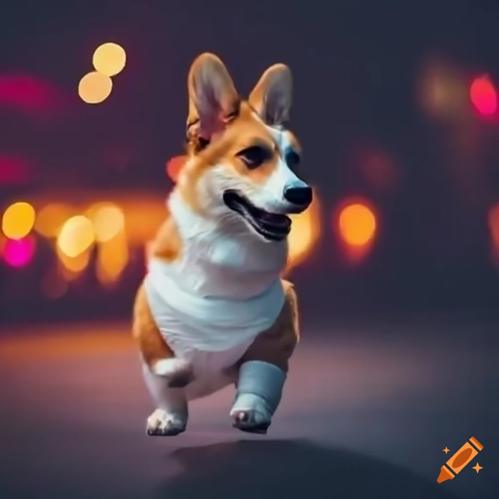 Funny corgi breakdancing at a club