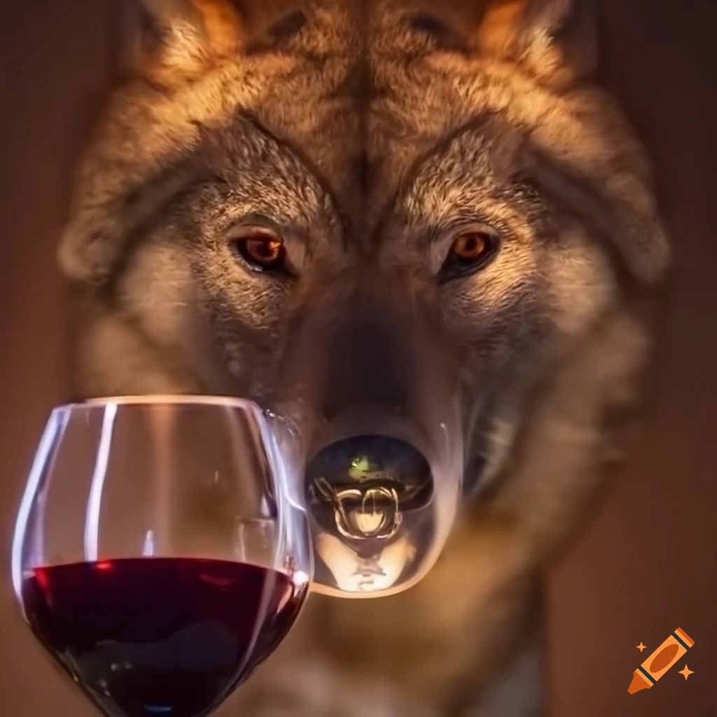 Wolf enjoying a party with wine and friends on Craiyon
