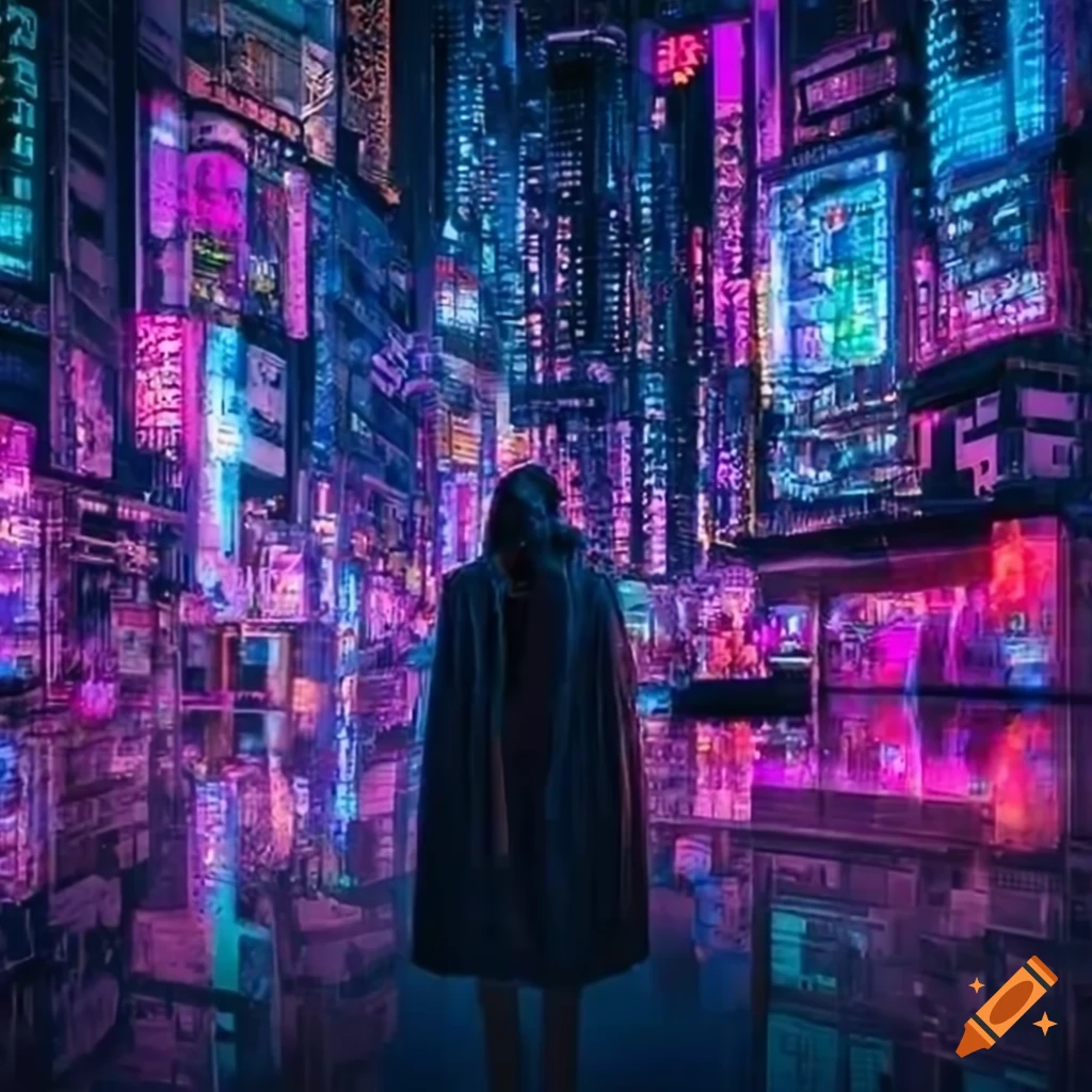 Cyberpunk king observing futuristic city on Craiyon