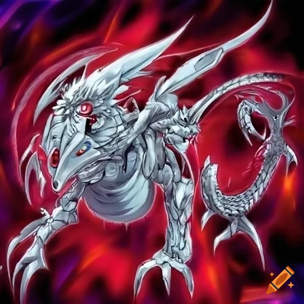 Synchro dragon artwork in silver, white, and red on Craiyon