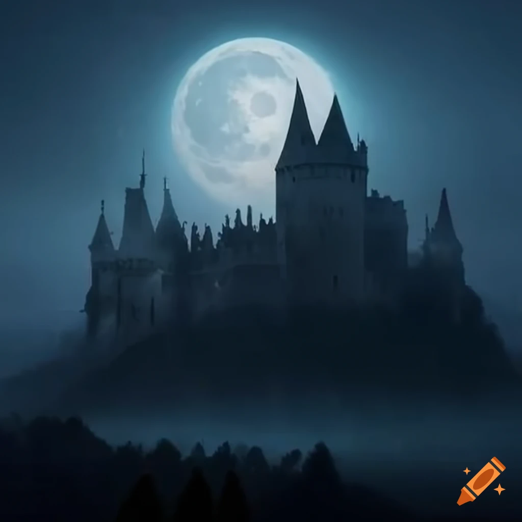 Image of a vampire castle under a full moon on Craiyon