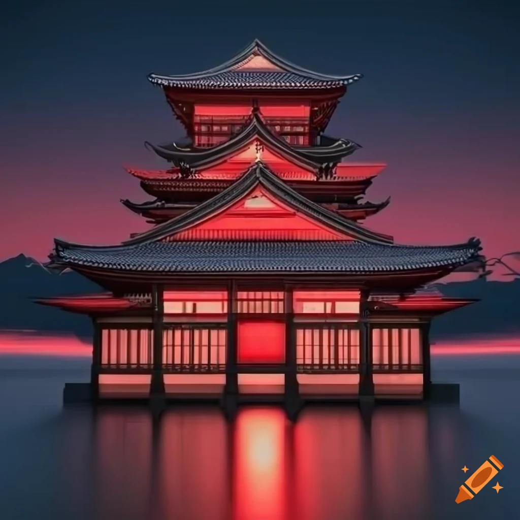 High quality art of traditional japanese architecture in a foggy old ...