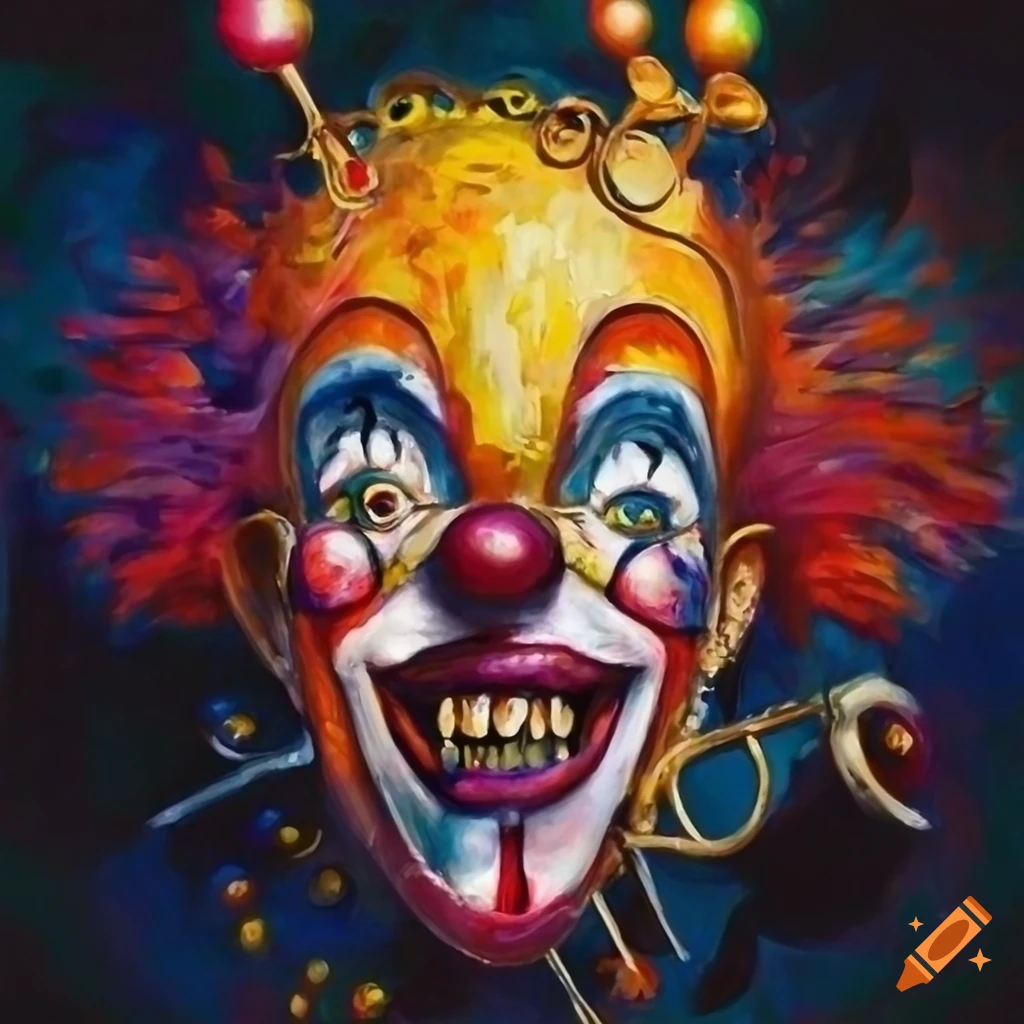 Expressionist painting of a surreal circus with a monster clown on Craiyon