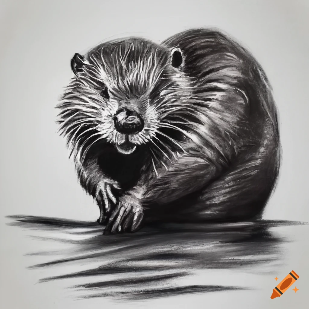 Charcoal drawing of a beaver