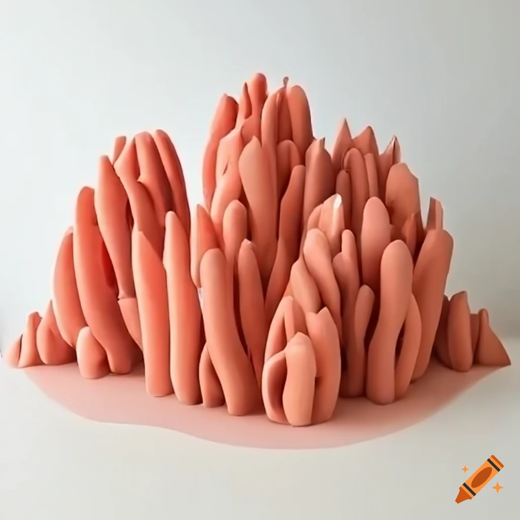 Modelling clay landscape created by primary school children against a ...