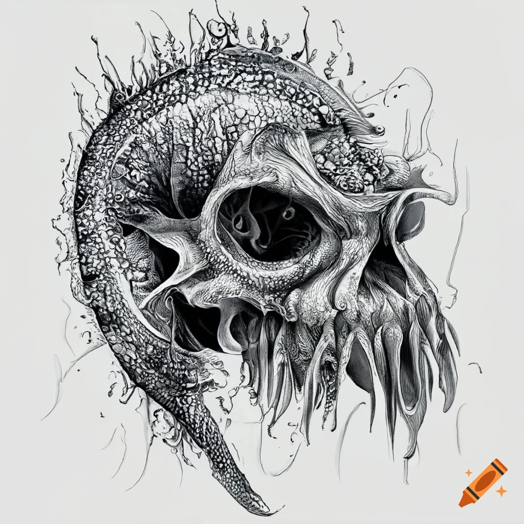 Mysterious ink sketch with intricate curves and symbols forming an ...