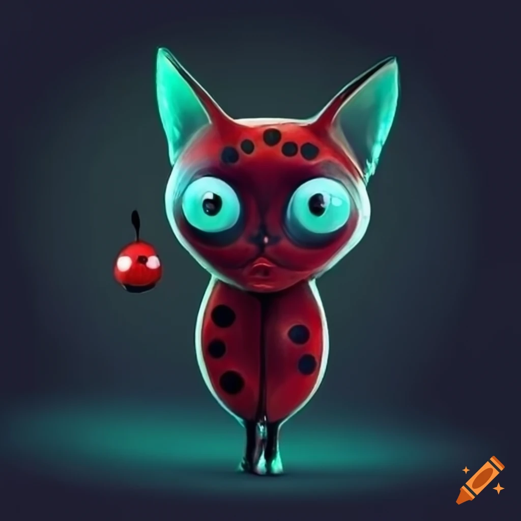 Image of an alien-like cat with a ladybug-shaped head